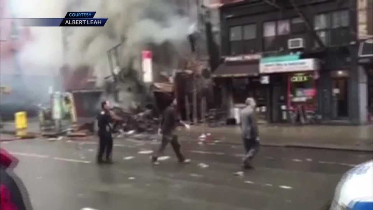 Video shows moments after NYC building collapse, fire