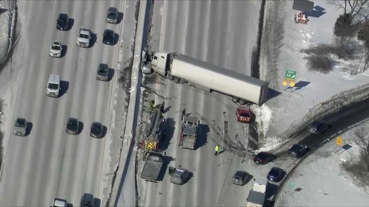 Route 128 north closed for hours after tractor-trailer, car crash in Newton