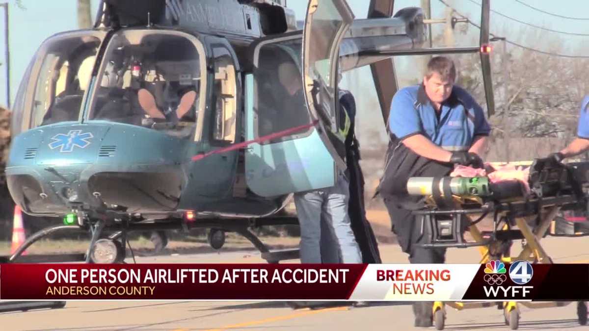 One person airlifted after swerving motorcycle to avoid crash