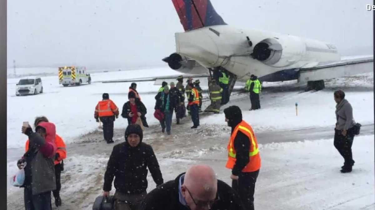 Plane Skids Off Runway In Detroit