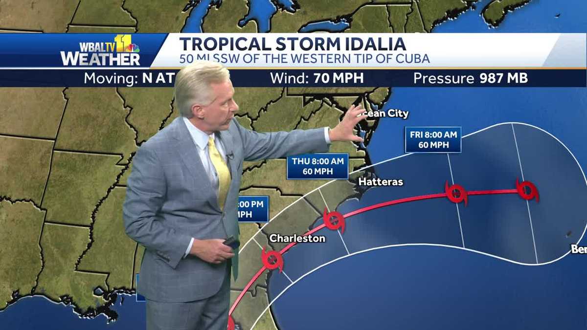 Storm track for Tropical Storm Idalia on Monday