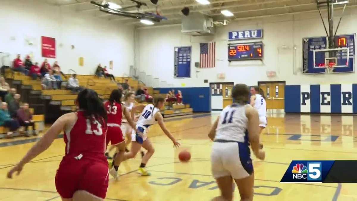 Peru High School girls basketball dominates Saranac Lake at home, 54-20