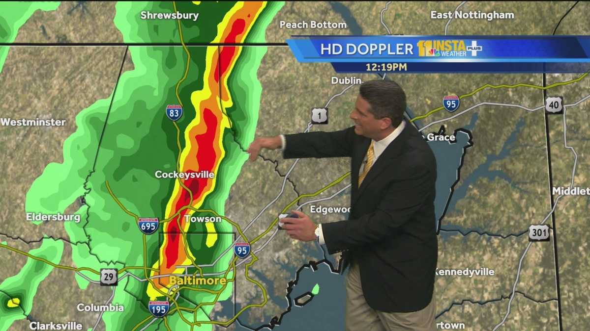 Heavy rain moving through Maryland