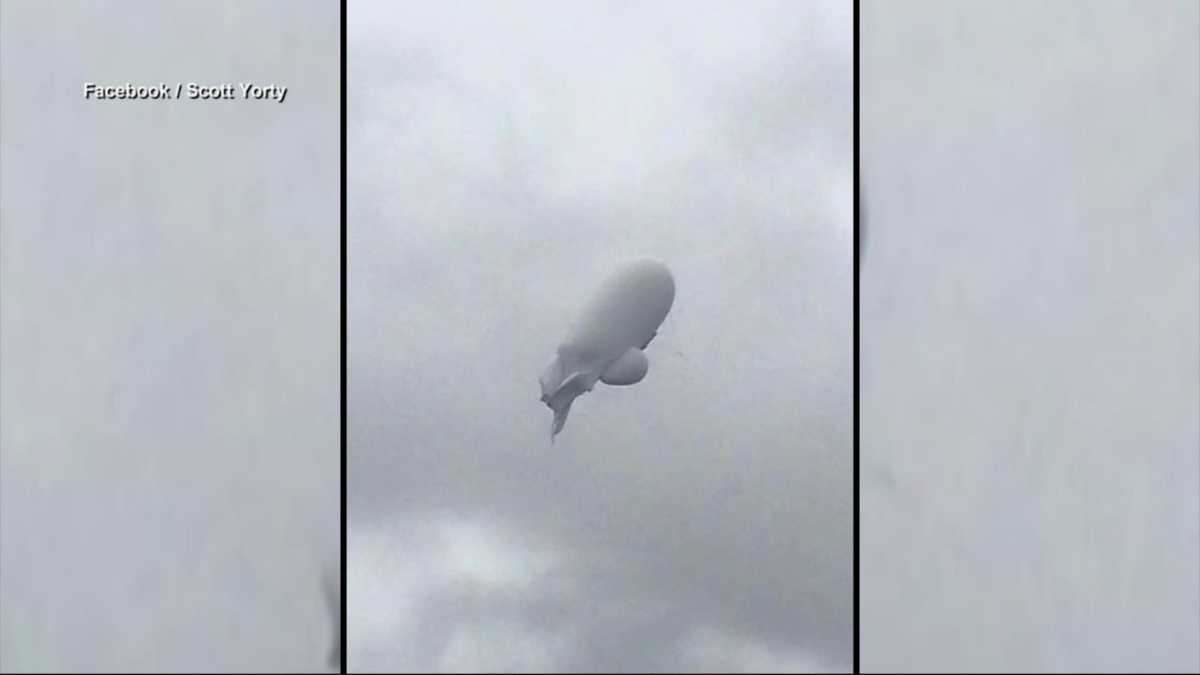 Unmanned military blimp lands after breaking free from ground tether