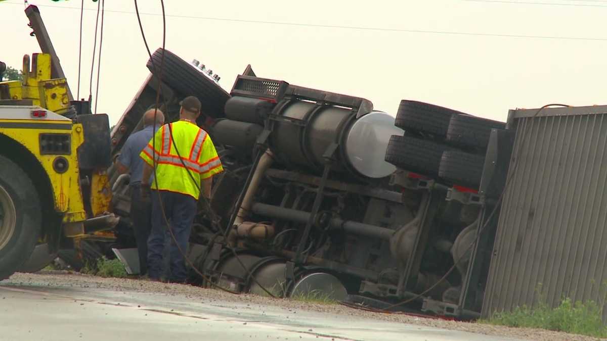 Semi flipped over during storm