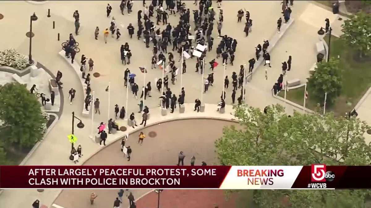 Protesters clash with police after peaceful protest in Brockton