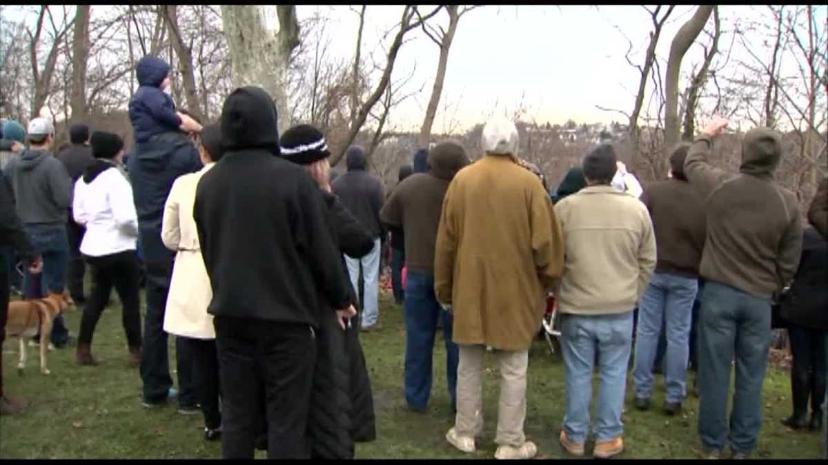 Crowd watches Greenfield Bridge implosion, dog gets spooked
