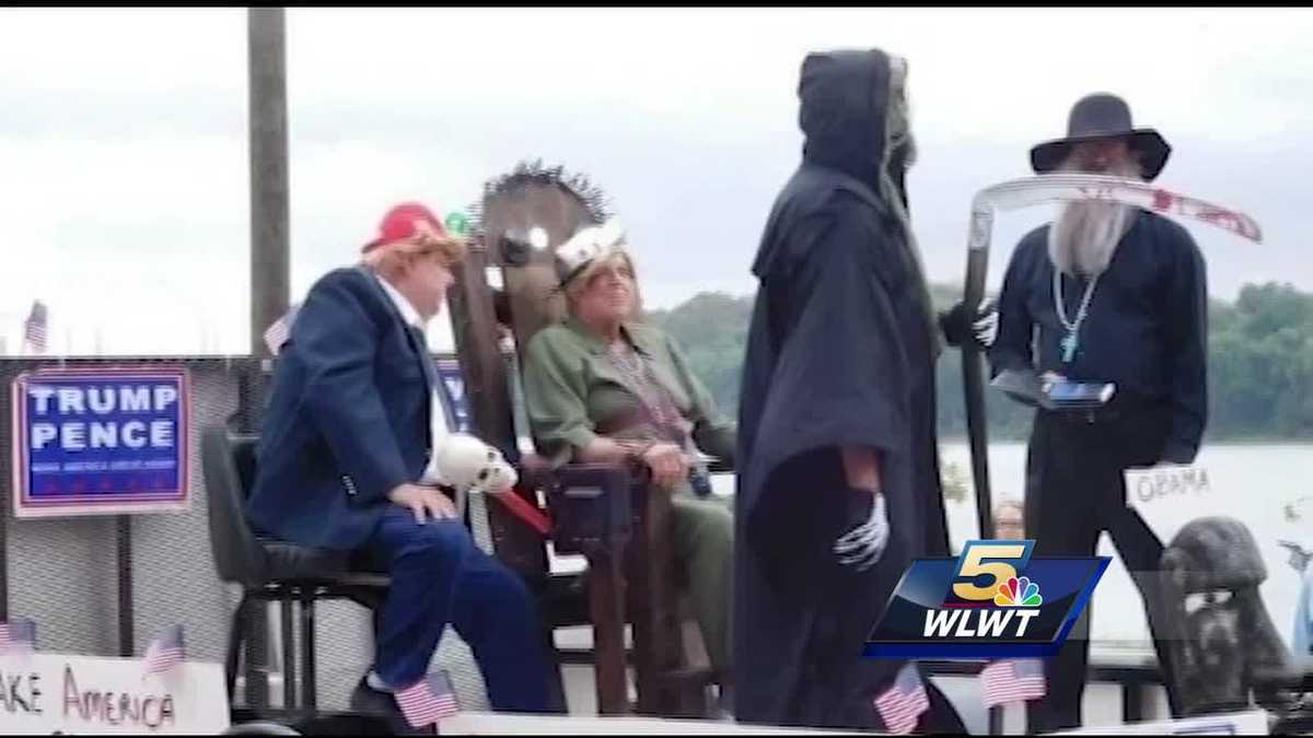 Aurora parade float shows Clinton in electric chair, Trump pulling switch