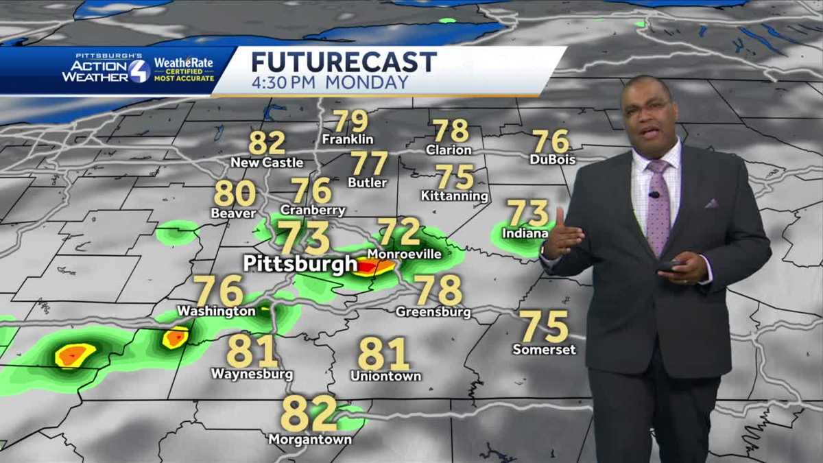A cold front brings rain showers and storms Monday