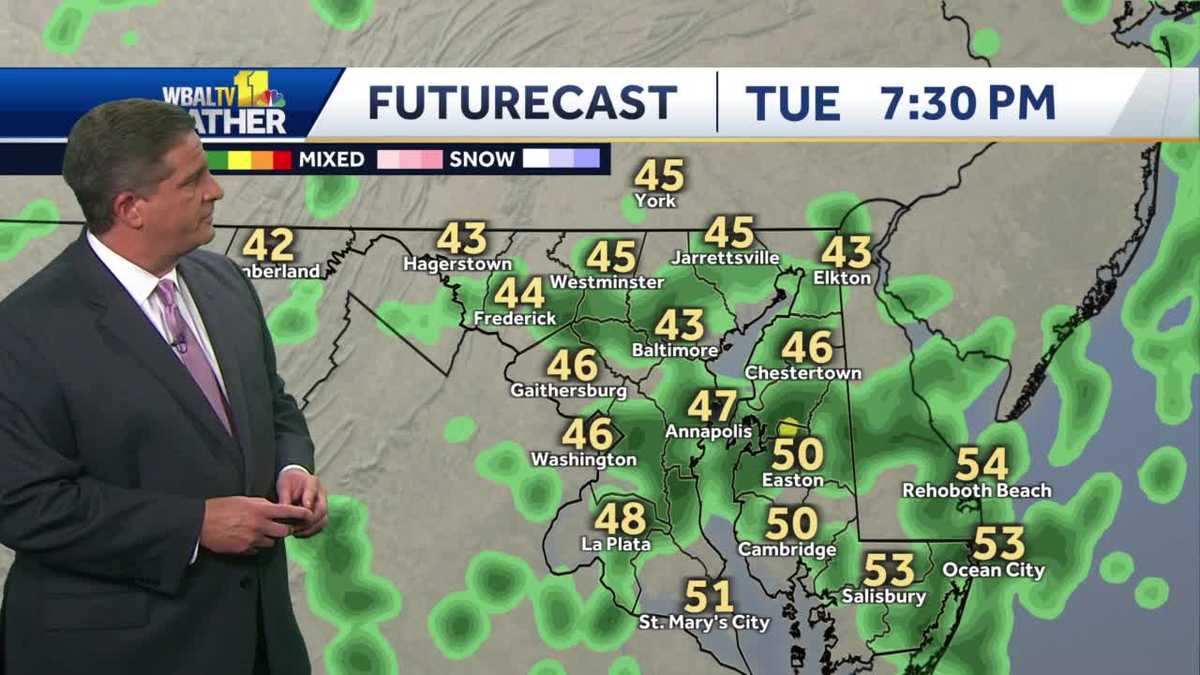 Chilly for rest of today with rain throughout Tuesday