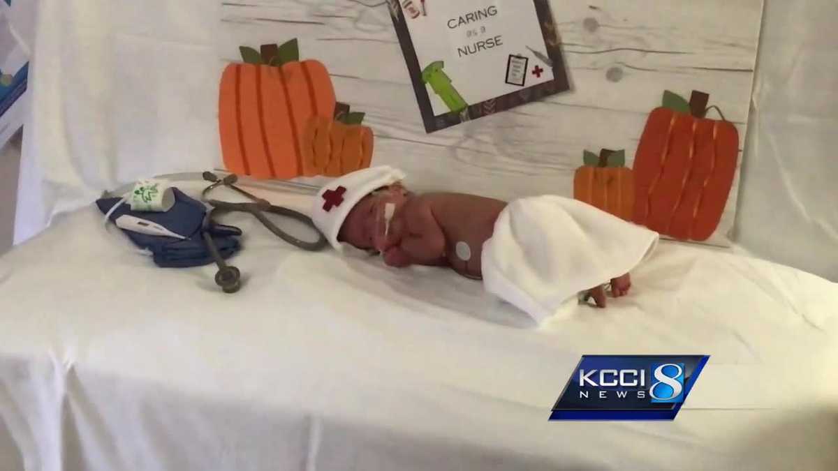 NICU babies dressed in costumes made by staff