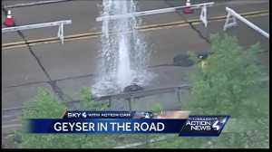 Overflow system backs up, causing geyser along 10th Street Bypass