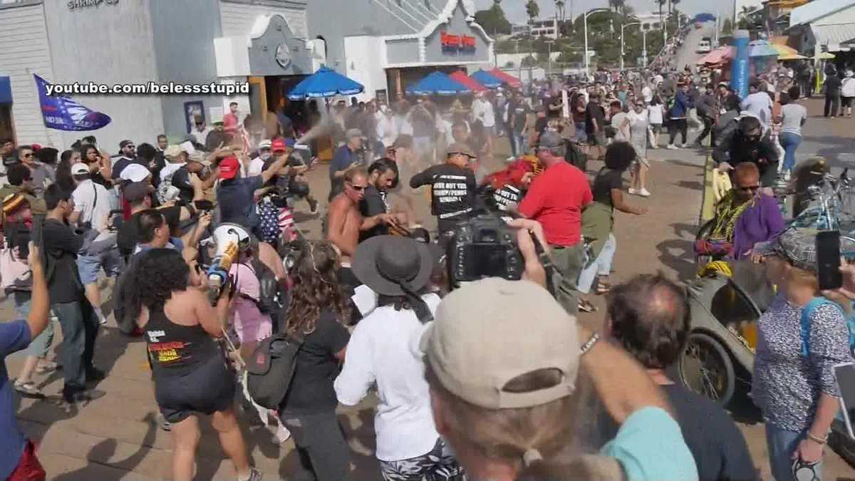 Man sprays bear repellent during California Trump protest