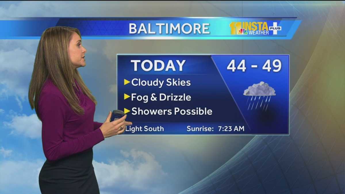 Cloudy skies, fog, drizzle expected today