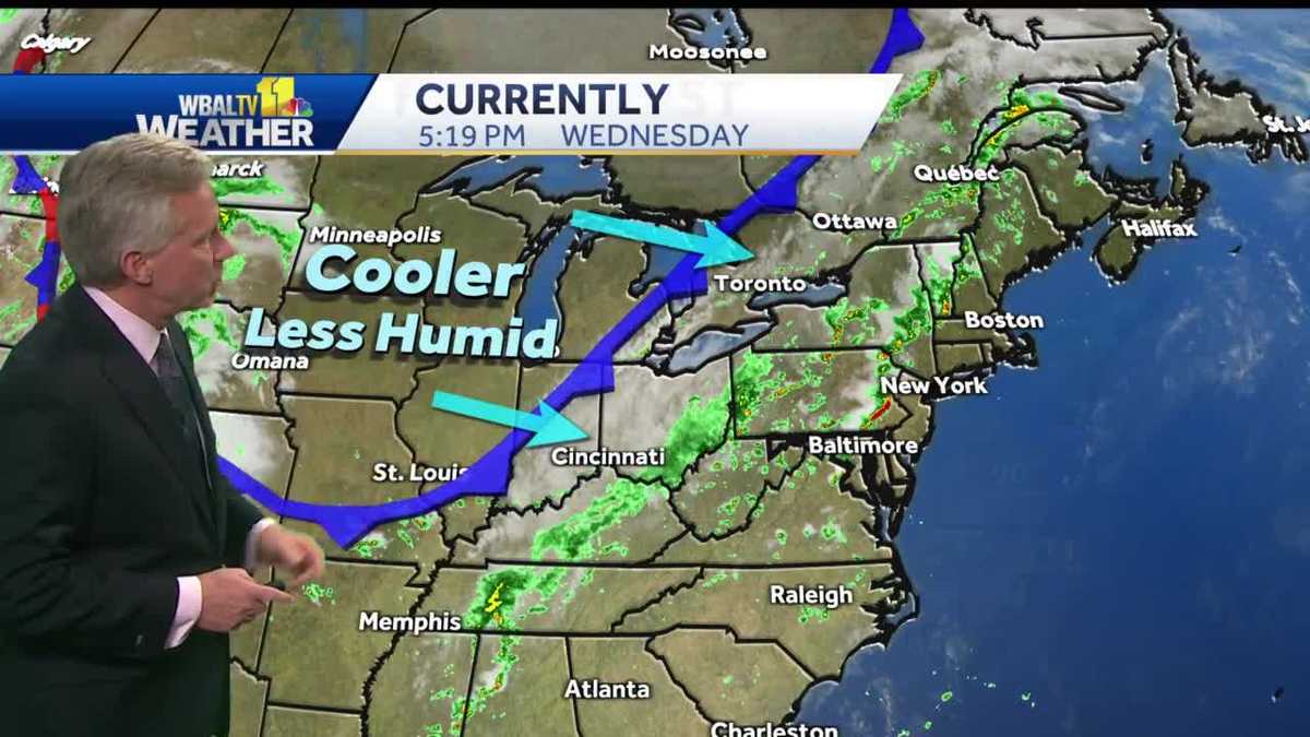 Less humid Thursday after front passes through
