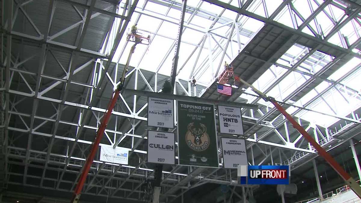 Bucks arena 'topped off' with roof beam