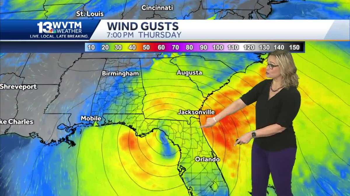 Gusty winds in central Alabama, tracking Nicole in the Atlantic