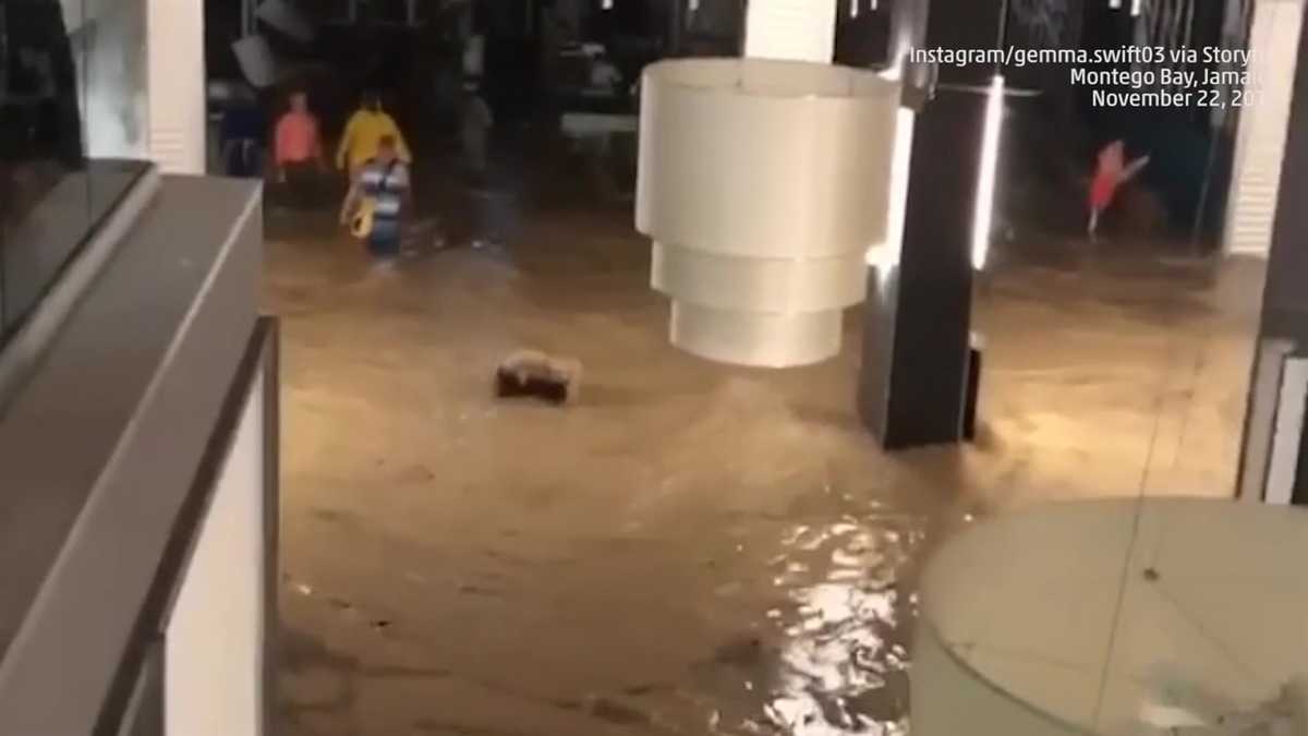 Flood Water Takes Over Hotel Lobby in Jamaica