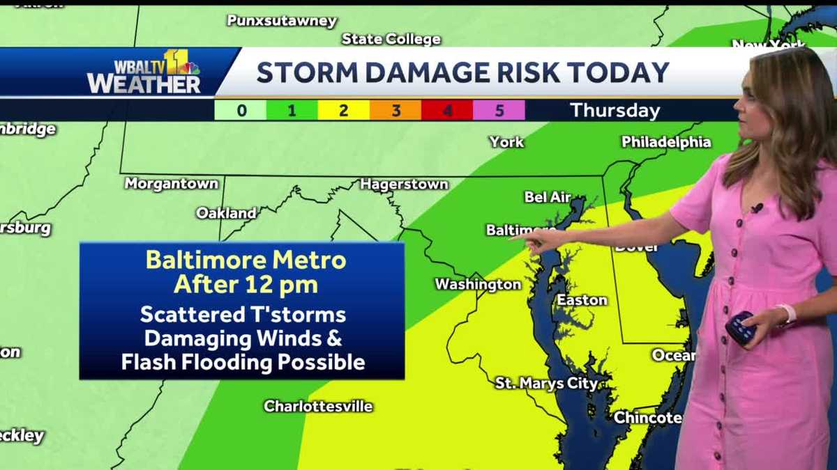 Scattered T'storms, damaging winds Thursday