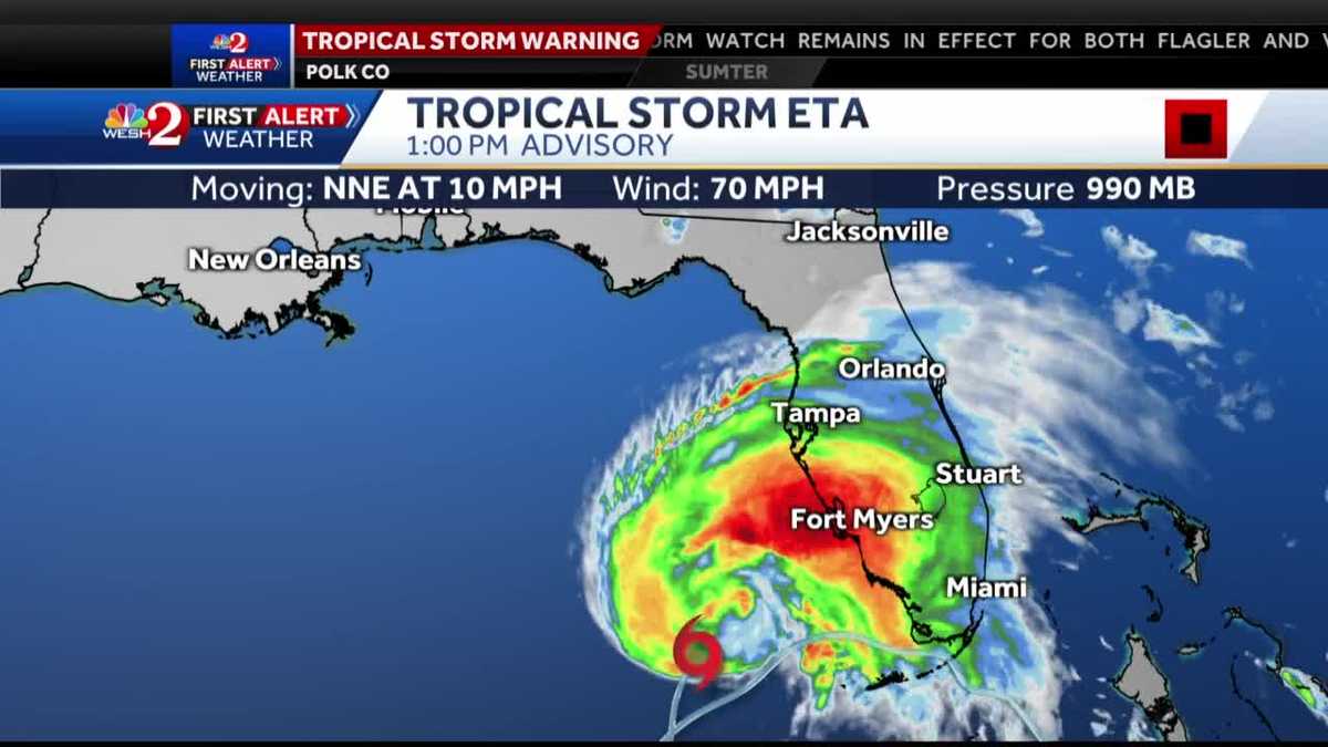 Eta weakens back into tropical storm