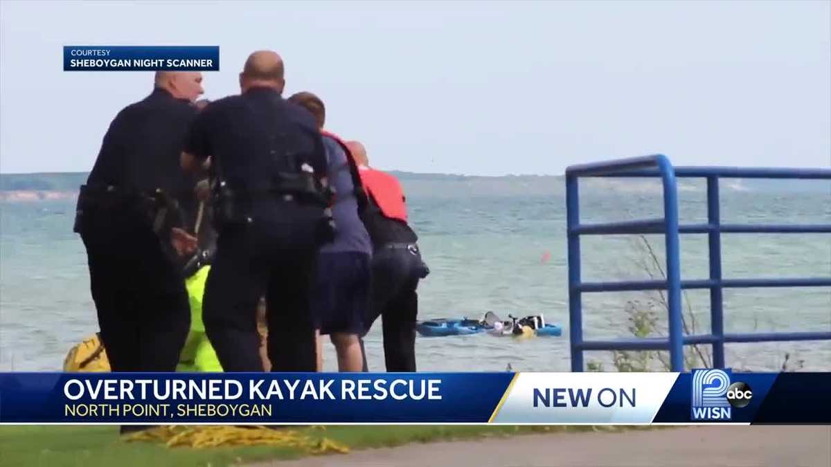 Video of overturned kayak rescue on choppy waters of Lake Michigan