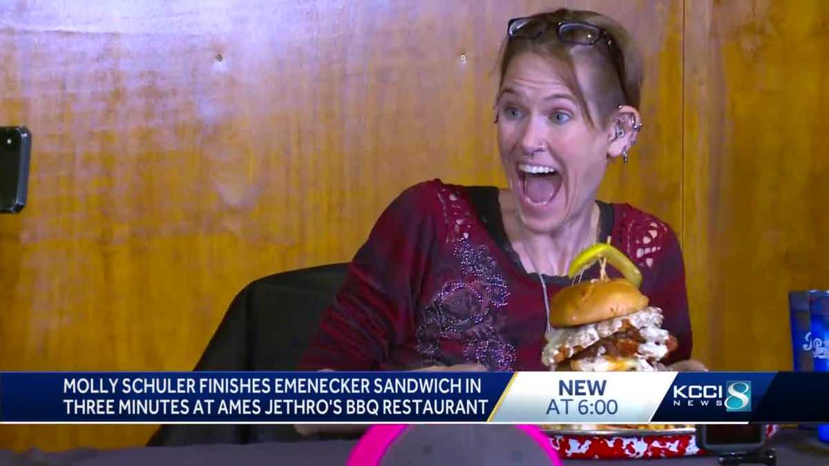 Woman eats Jethro's Emenecker Sandwich in 3 minutes