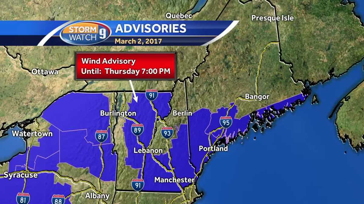 Wind advisory posted for most of NH thorough 7 p.m.