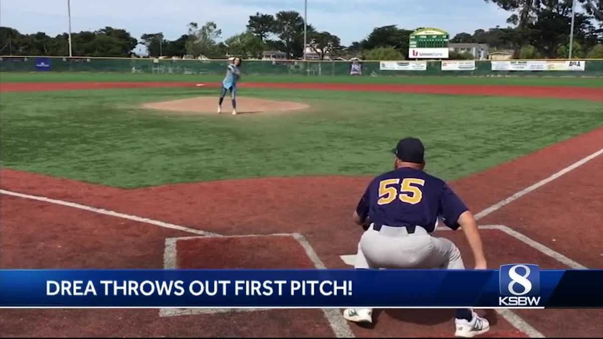 KSBW’s Drea Blackwell throwing out the 1st pitch at an Amberjacks game