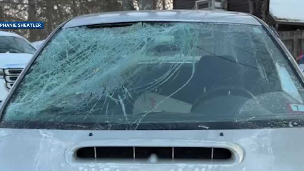 Manchester woman's windshield smashed by ice flying off vehicle