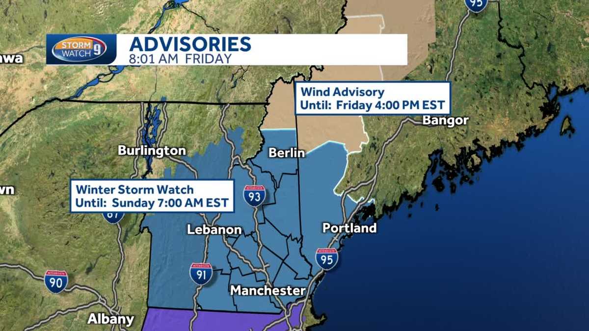 NH forecast: Wind advisory Friday; winter storm watch Saturday