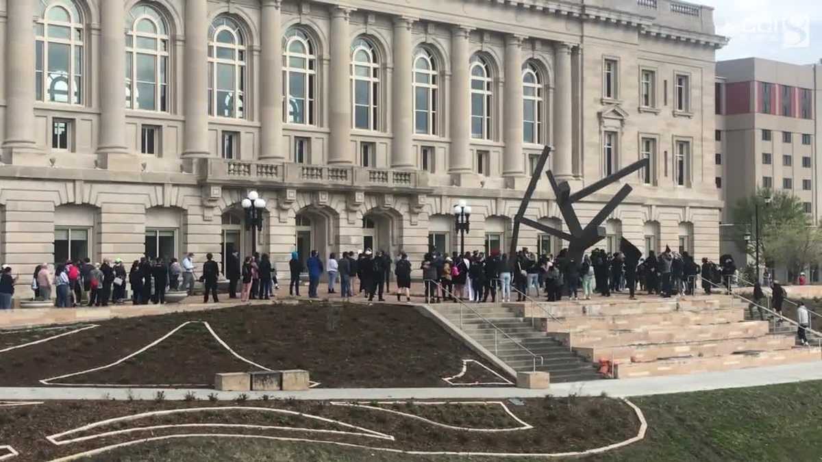 Protesters hold Back the Black event outside Des Moines City Hall