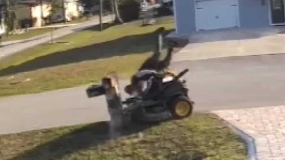 Caught on camera: Man riding lawn mower crashes into mailboxes in San ...