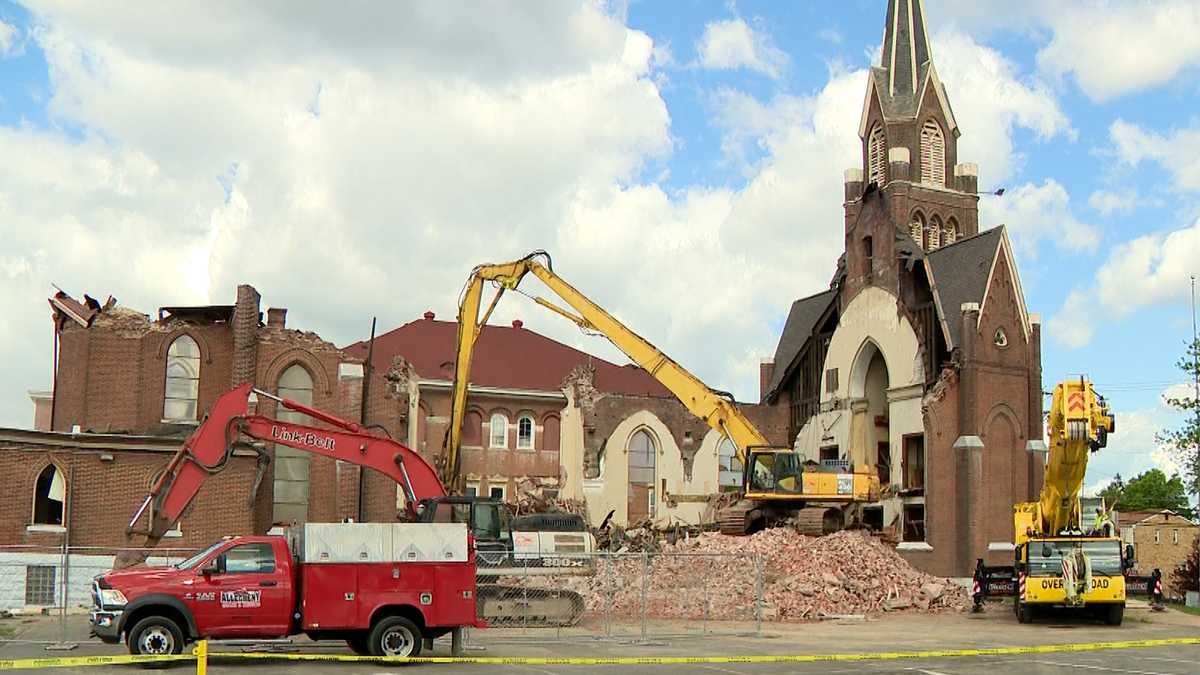 St. Wendelin Church building in Pittsburgh being demolished