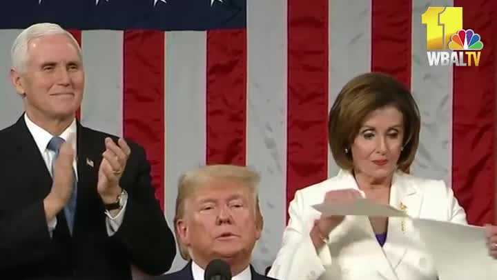 Nancy Pelosi tears up President Donald Trump's State of the Union speech