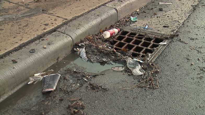 Trash everywhere! People clean up to prevent sewer backups