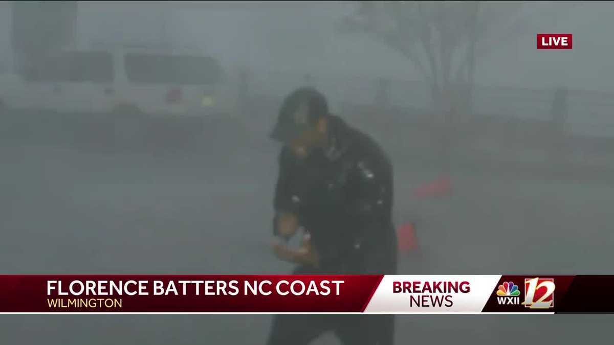 Reporter battles strong winds, heavy rain during Hurricane Florence