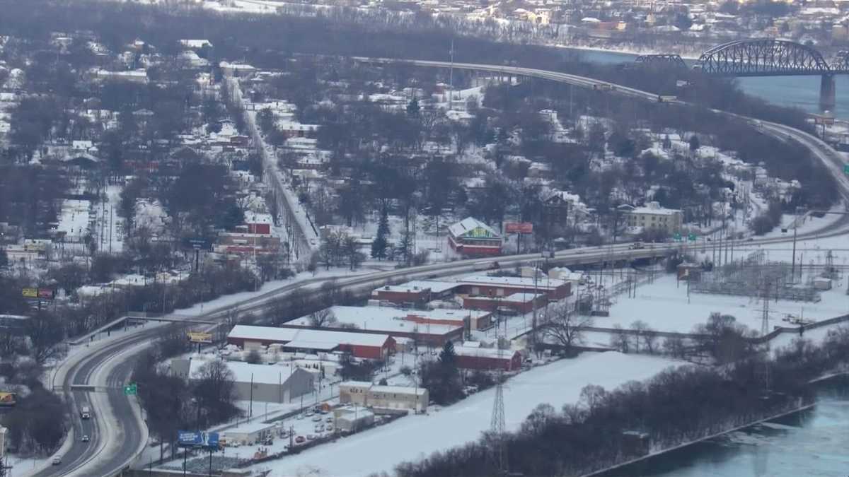Aerials of Louisville blanketed in snow after major winter storm