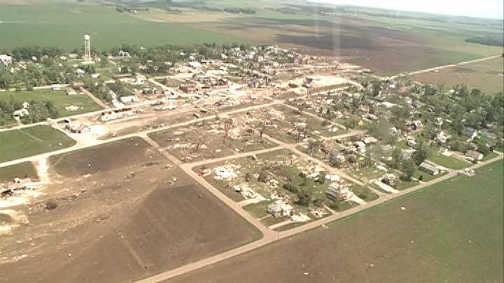 Aerial view shows tornado's path