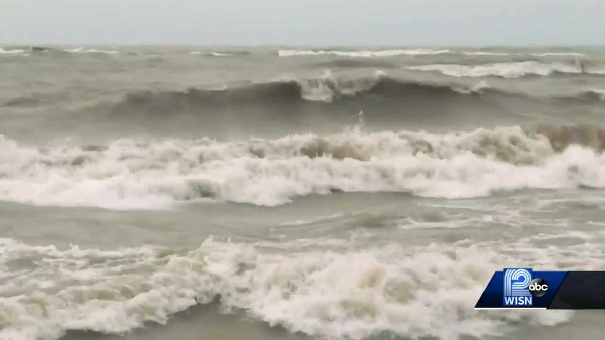 Big waves pound Lake Michigan shoreline