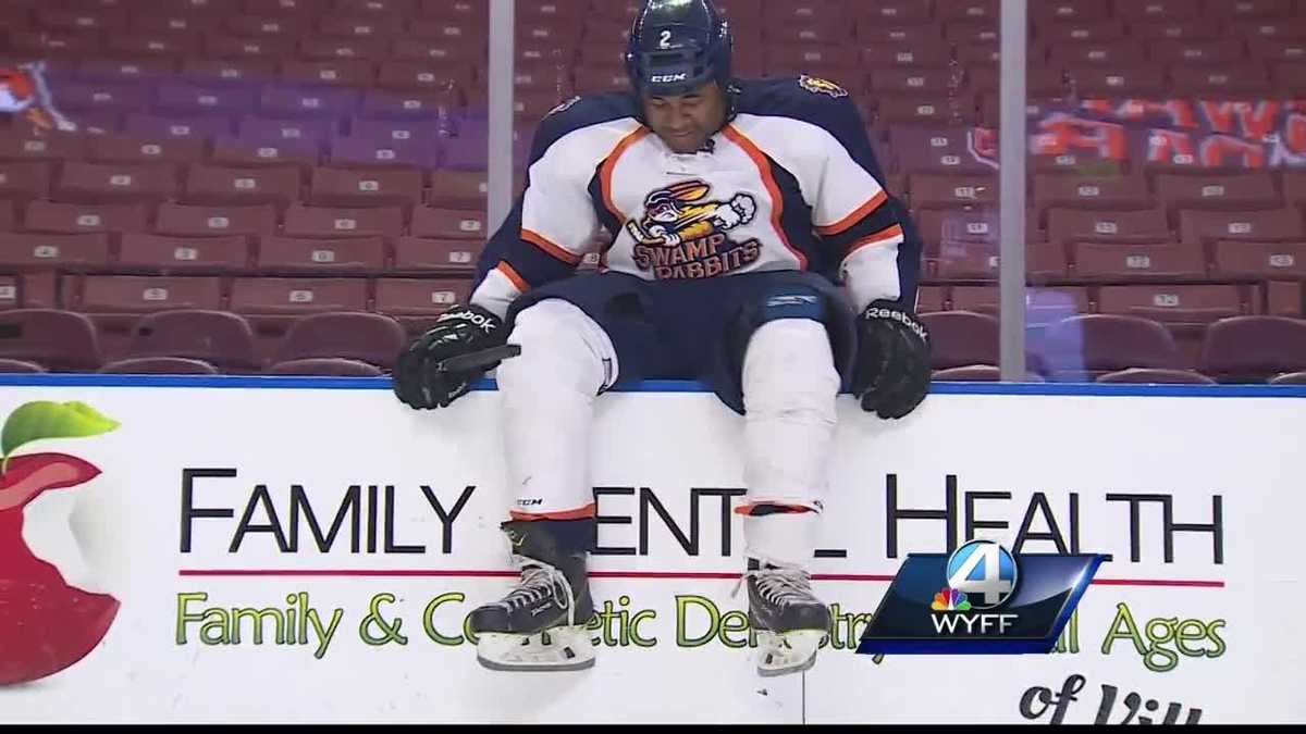 Nigel Robertson tries his hand at ice hockey ahead of the Winter Olympics