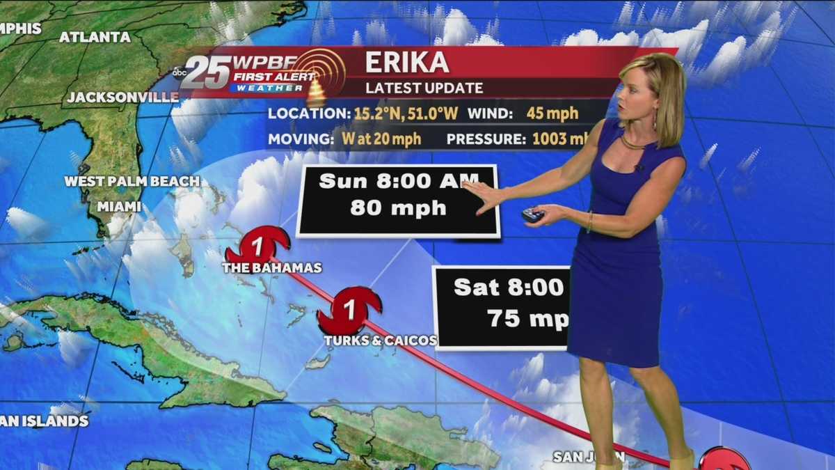Tropical Storm Erika continues track west