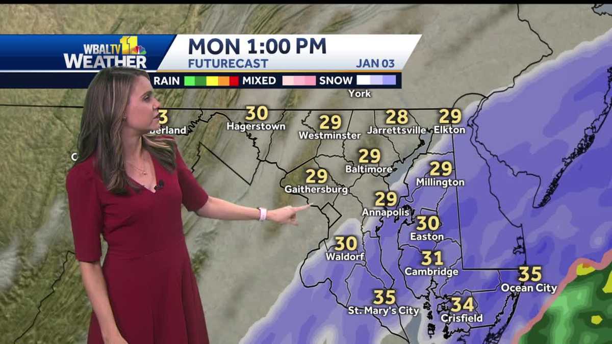 Final bands of snow through area, heaviest towards Eastern Shore