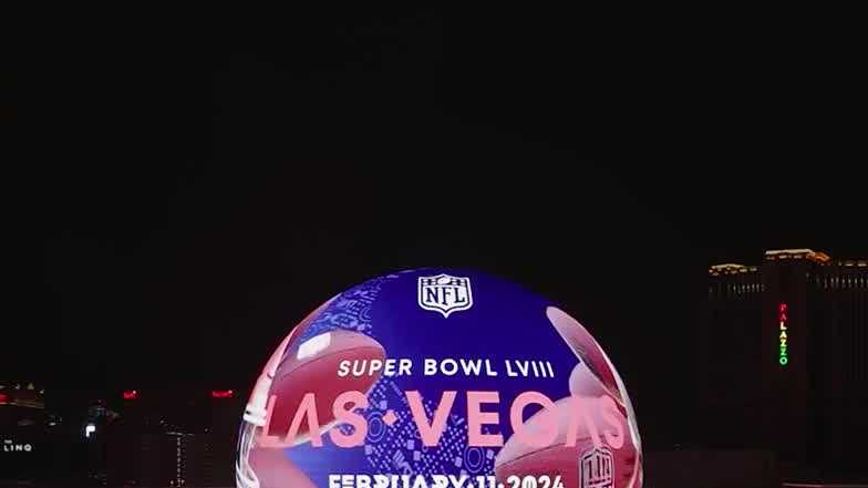 Las Vegas Sphere decked out with Super Bowl LVIII Designs