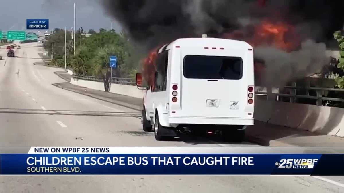 Children escape bus that caught fire