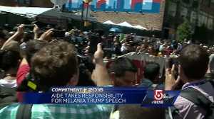 Protesters build 'wall' in front of entrance to GOP Convention