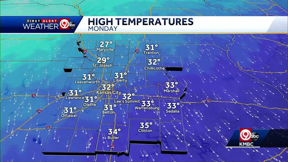 High temperatures will hover around freezing Monday