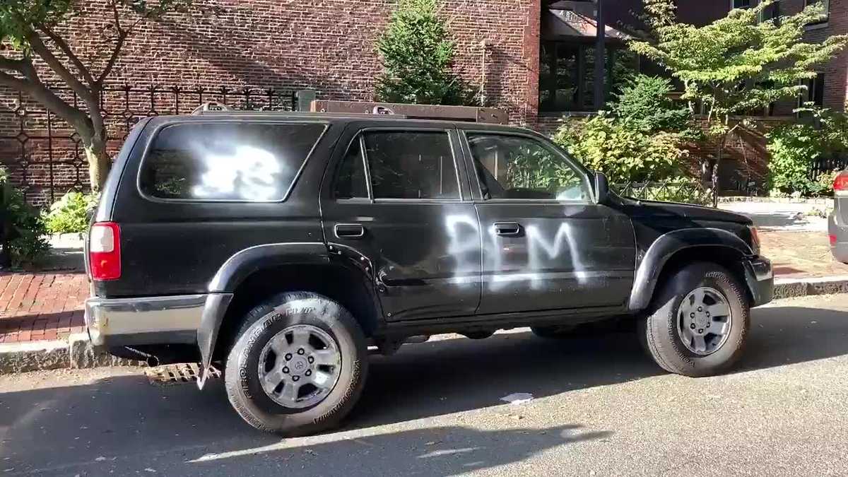 'BLM' spray painted on cars in Boston, tires deflated
