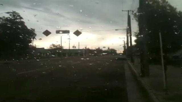 Rain begins to fall in downtown Jackson