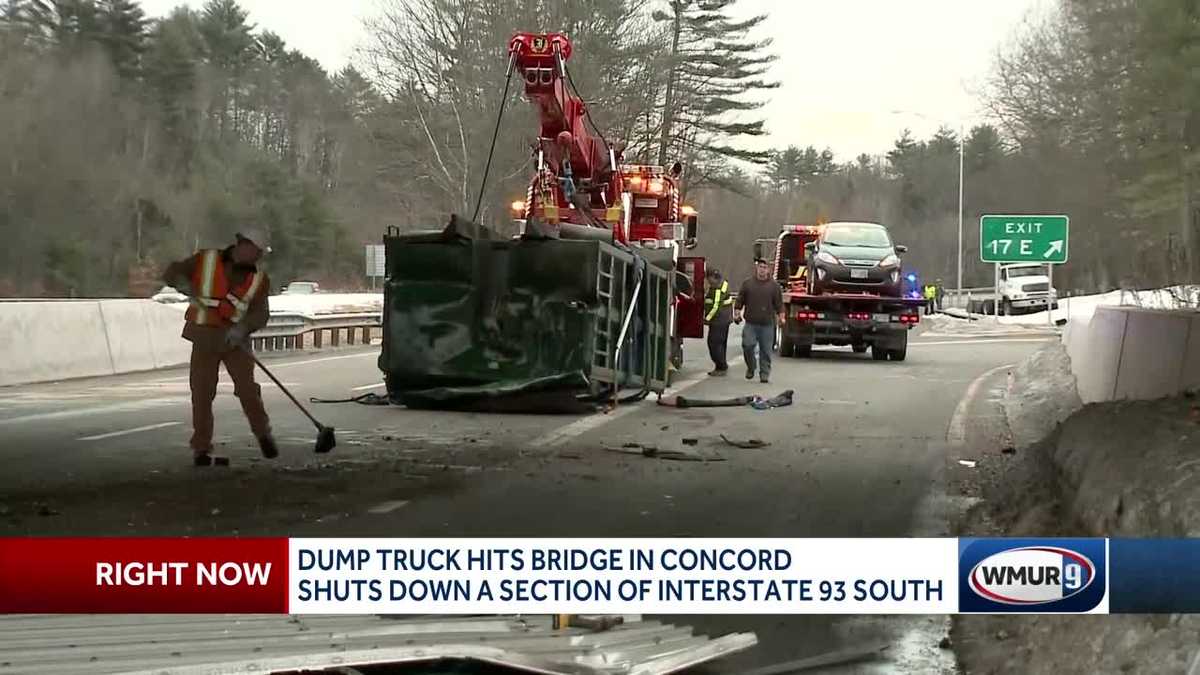 I-93 South shut down after dump truck smashes into bridge