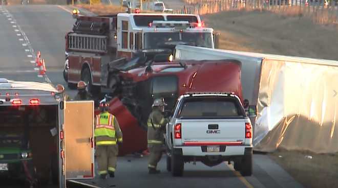 UPDATE: 222 reopens hours after tractor-trailers crash